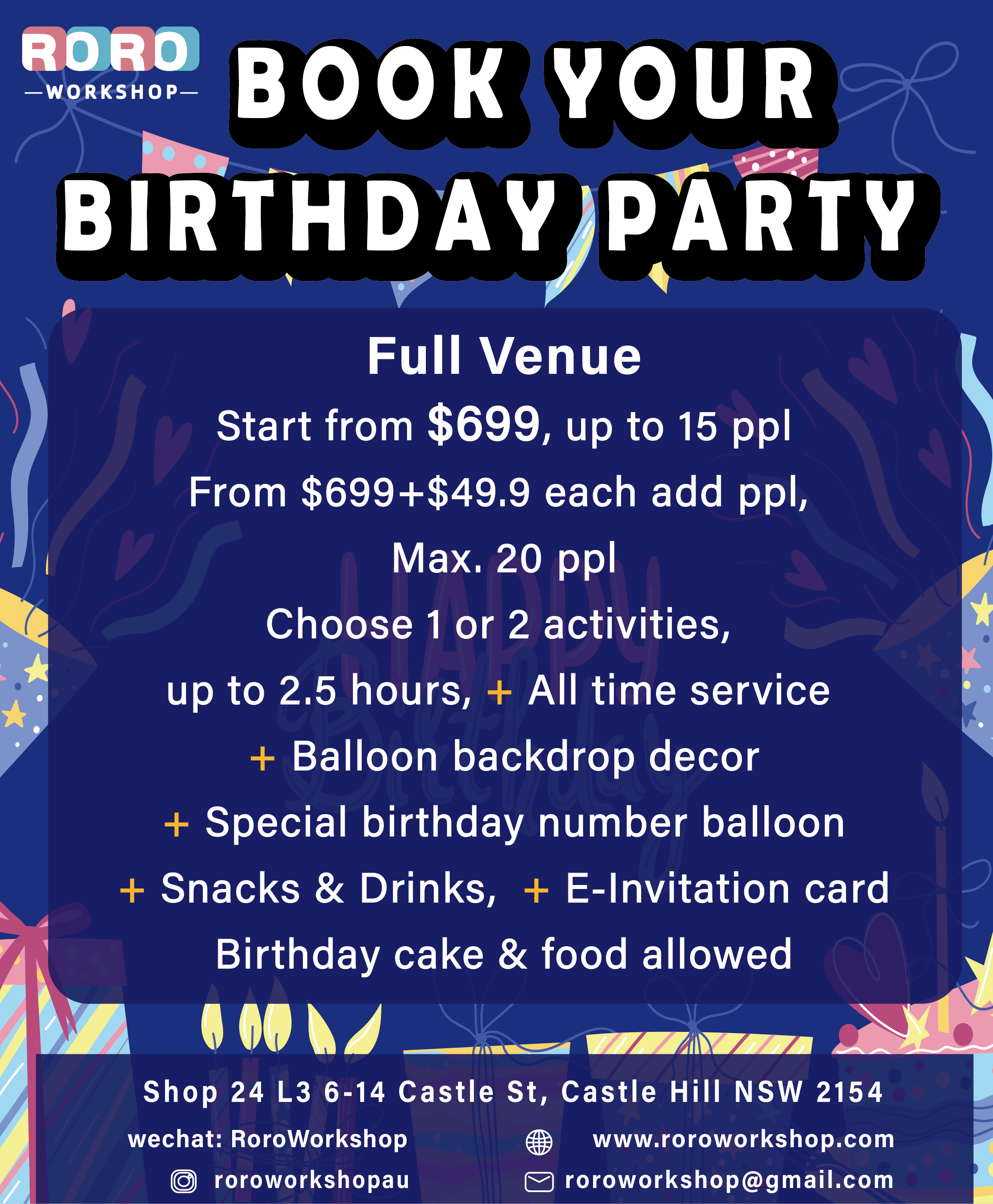 Full Venue Large Party – Roro Workshop